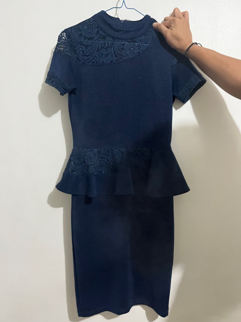 Dress Press body Semi Brokat (Navy), Fesyen Wanita, Pakaian Wanita ...