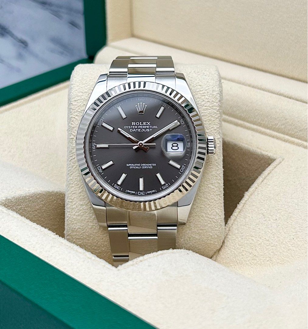 [Fullset] Rolex Datejust 41 with Fluted Bezel Slate Dial 126334, Luxury ...