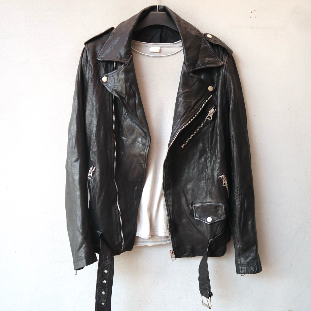 Jaket kulit asli domba itali ramones double biker rider rocker punk ...