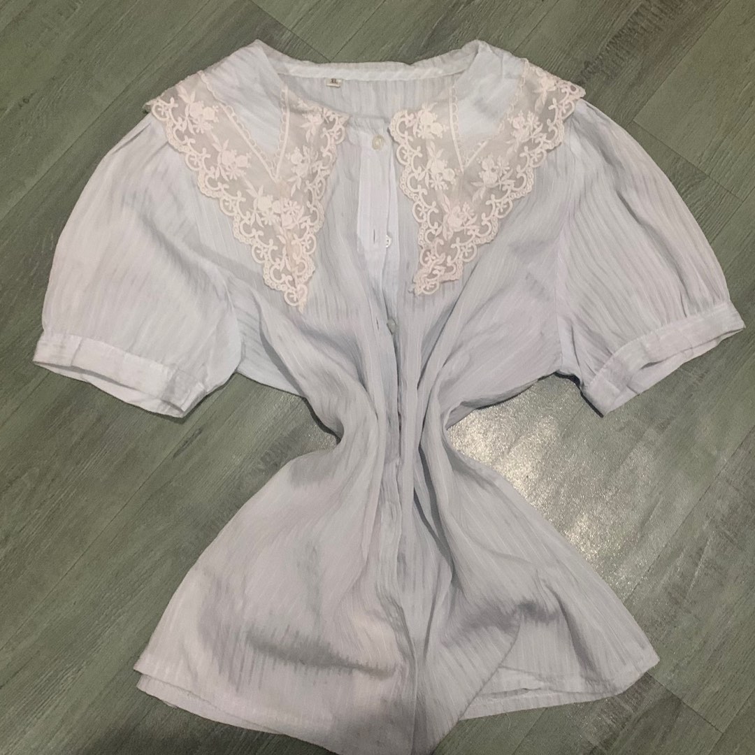 lace/kemeja/blouse/coquette/igary/kiyowo/unik/biru/blue/sawako, Fesyen ...