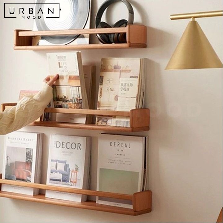 LINEN Japandi Solid Wood Wall Shelf, Furniture & Home Living, Furniture ...