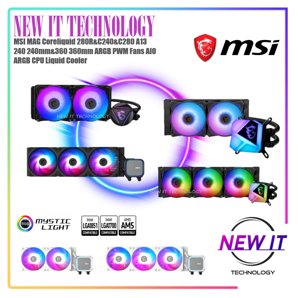 MSI MAG Coreliquid 280R 280mm & C240 & C360 & A13 240 240mm & 360 360mm ...