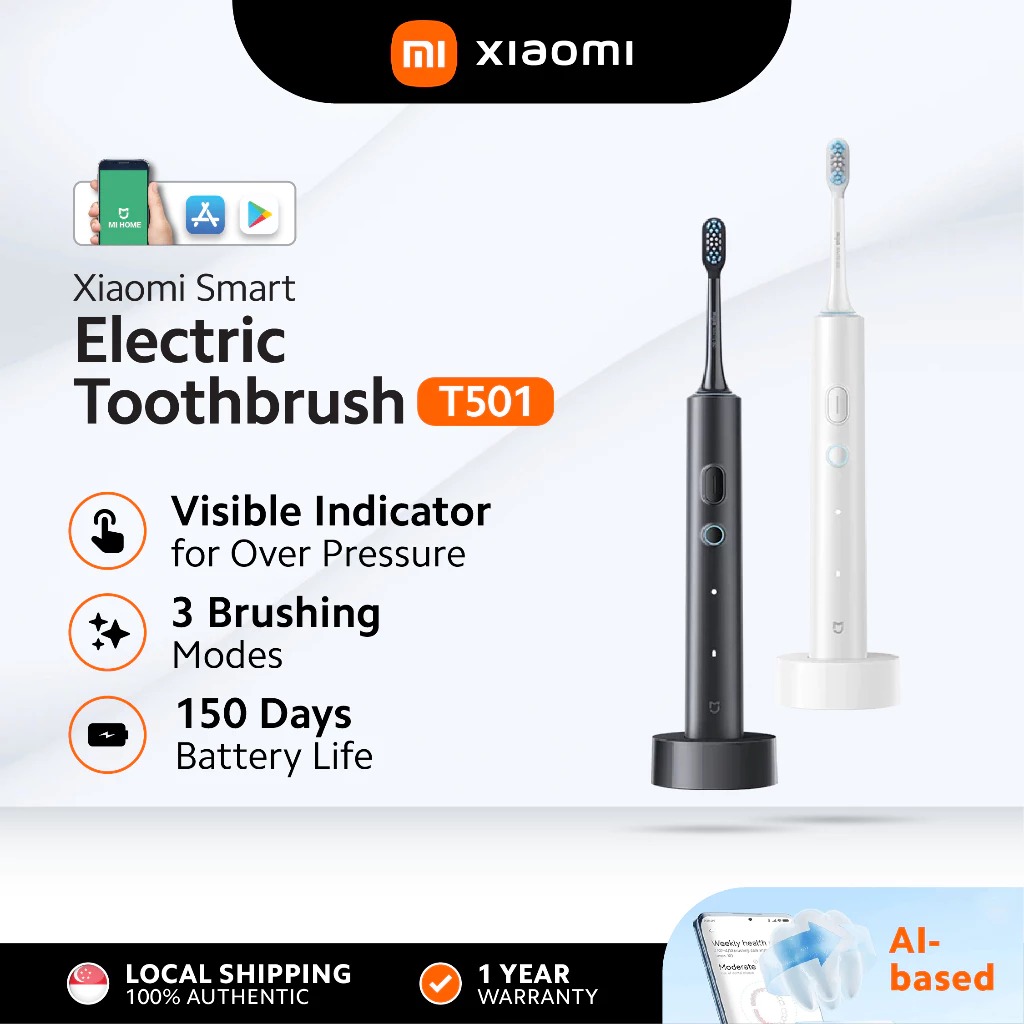 【READY STOCK】Xiaomi Smart T501 Electric Smart Oral Toothbrush 150 Days Battery Over Pressure ...