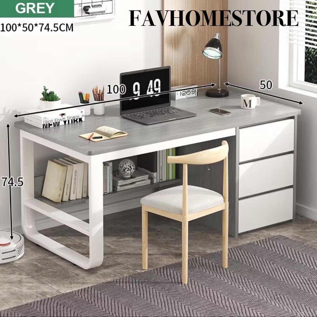 Study Table With Bookshelf Storage | Writing Desk With Side Shelf Rack ...