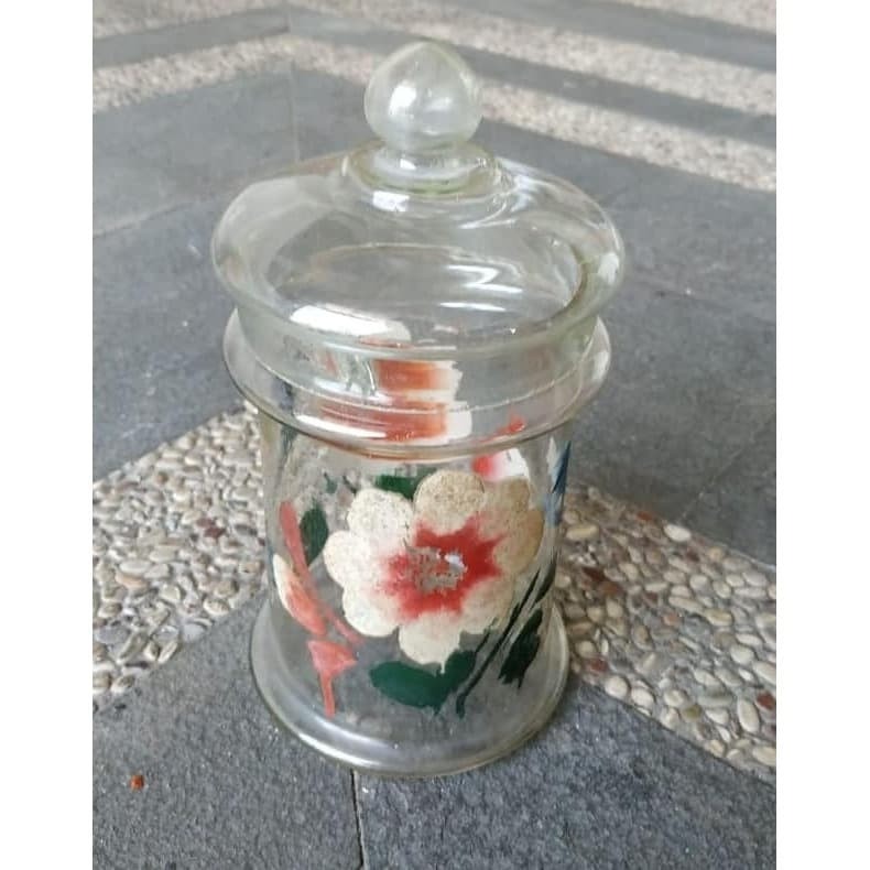 toples kaca kristal lukis bunga somplak, Antik, Pajangan di Carousell