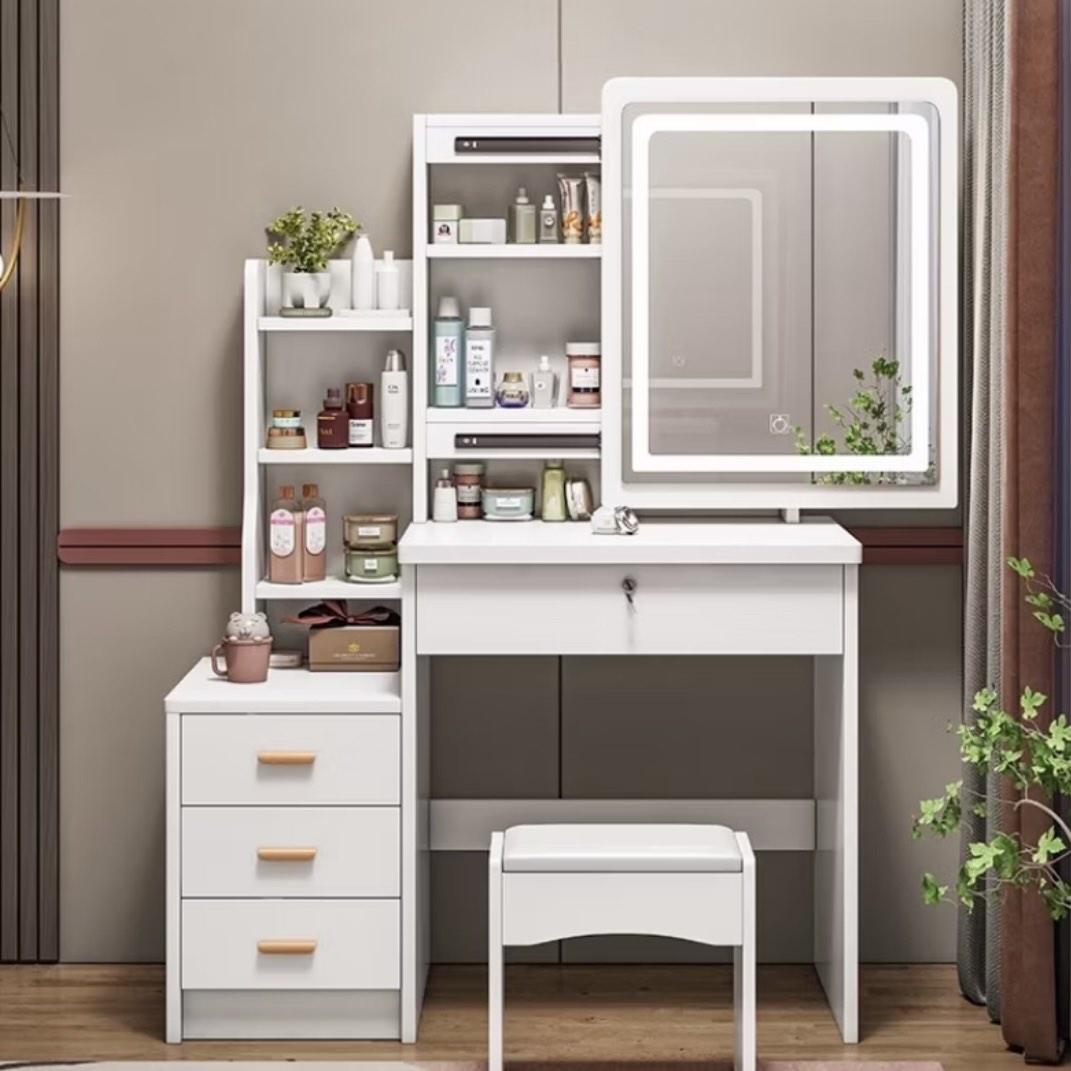 [STOOL INCLUDED] LED Light Vanity Table | Makeup Dressing Table With ...