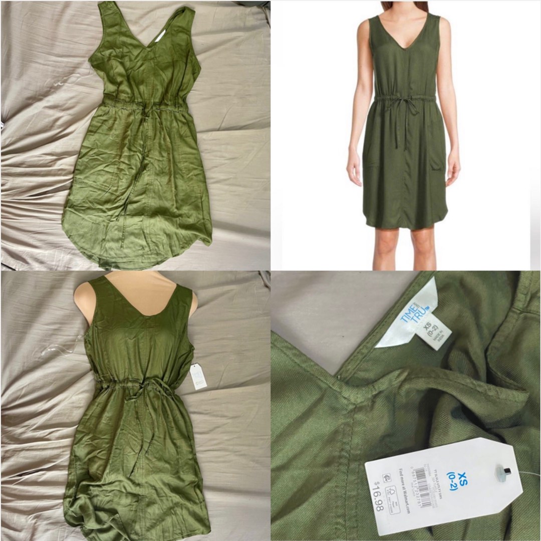 D09. OLIVE GREEN SLEEVE V-NECK DRESS (TIME AND TRU) ACUBI ARTSY ARTHOE ...