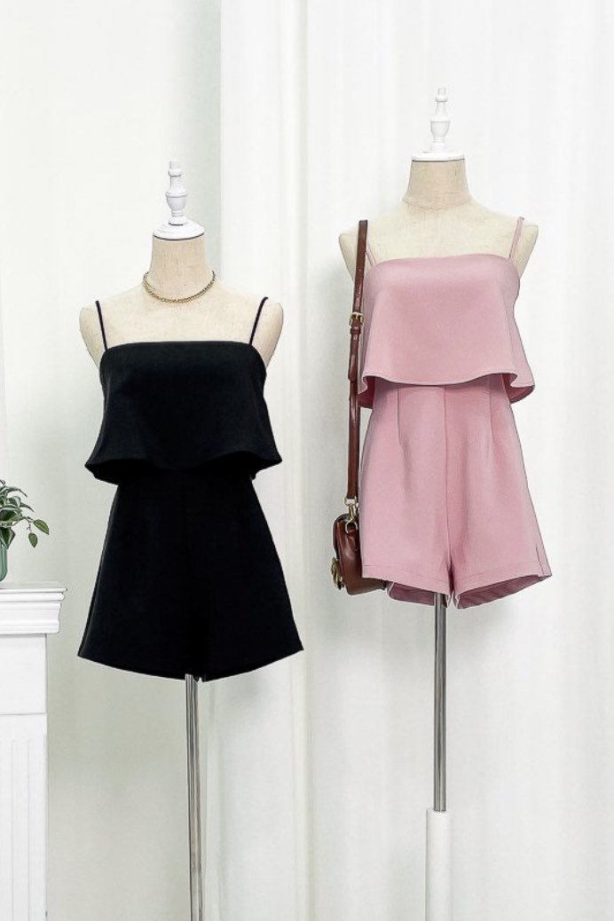 LOVET ATHENA OVERLAY ROMPER IN BLACK, Women's Fashion, Dresses & Sets ...