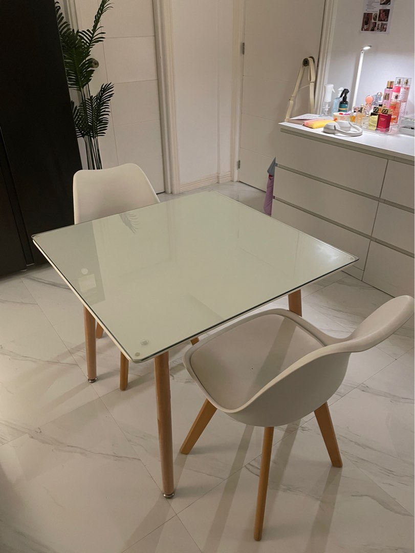 Nordic dining set with tempered glass, Furniture & Home Living ...