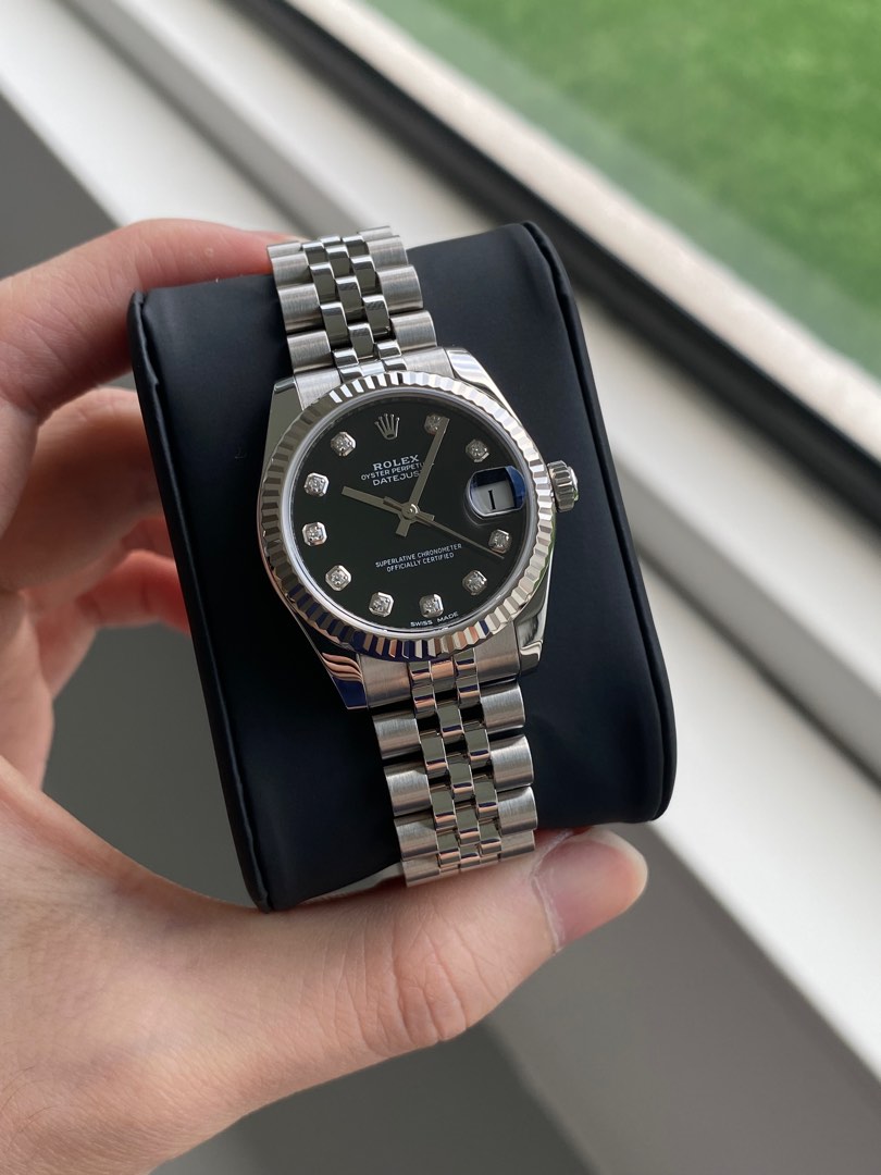 Rolex Datejust 31 Black Dial with Diamond, Luxury, Watches on Carousell
