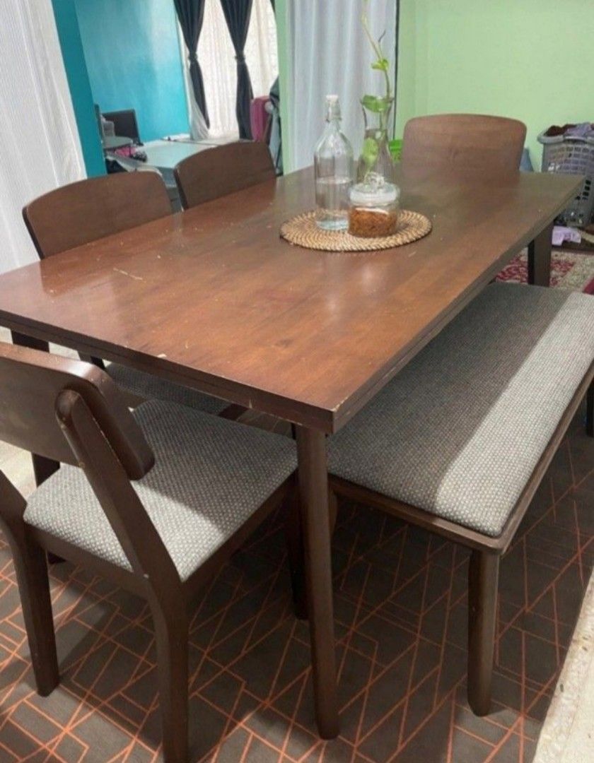 Set Meja Makan Kayu Solid, Furniture & Home Living, Furniture, Tables ...