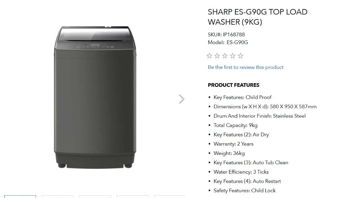 Sharp Top Loading 9 KG Washing Machine, TV & Home Appliances, Washing ...