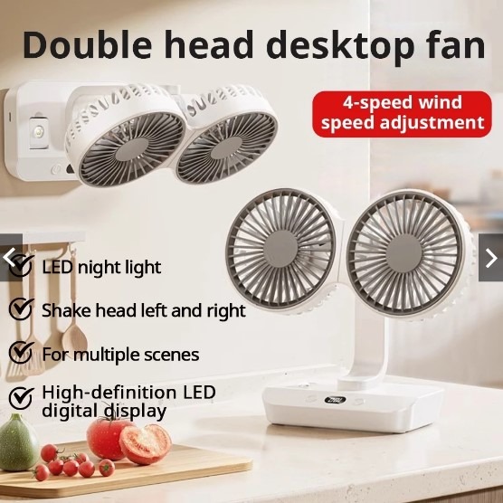 Smart Dual Head Fan LED Display Oscillating Rotable Wind 4 Speed Air ...