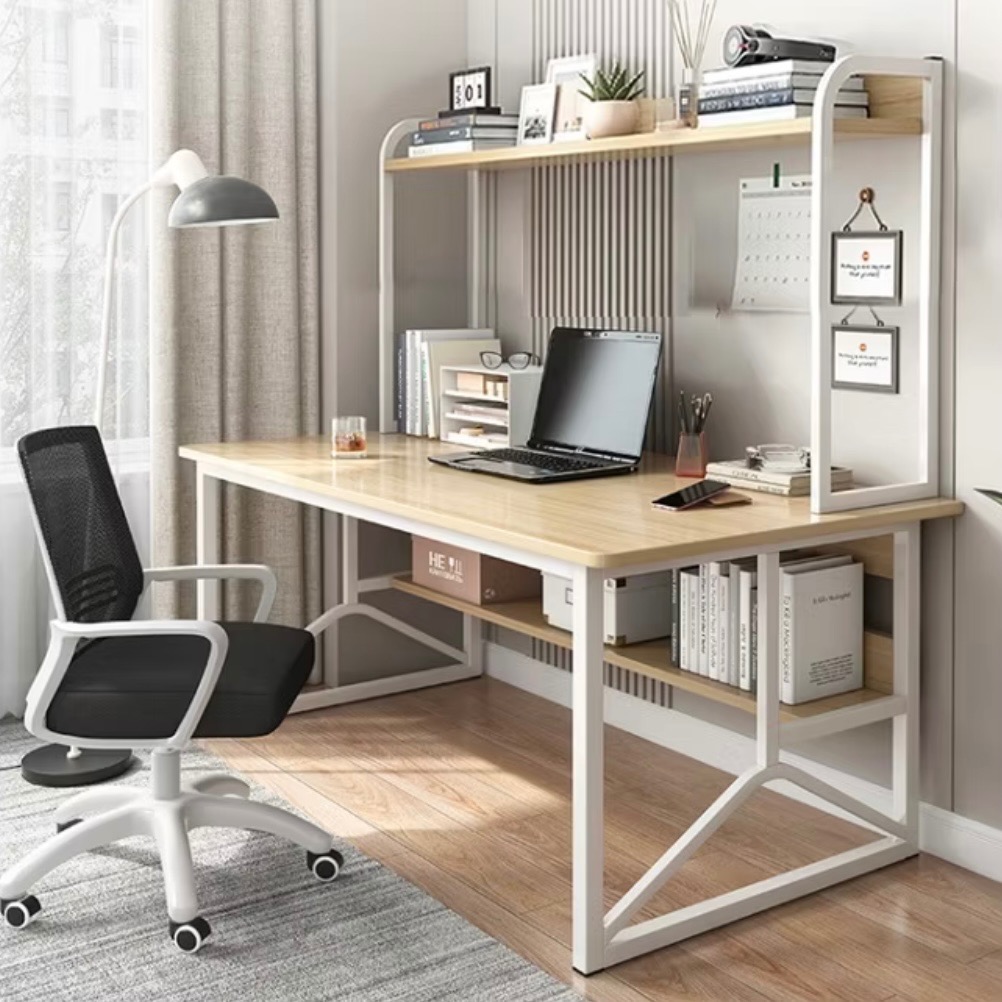 Study Computer Desk With Bookshelf | Large Writing Desk With Rack ...