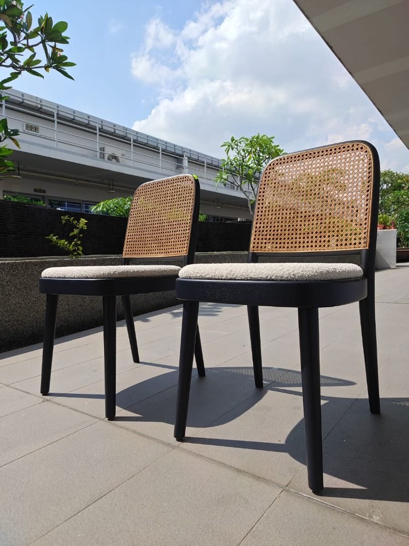 VOLONIA Rattan Cane Dining Chairs in BLACK with BOUCLE Cushion (set of ...