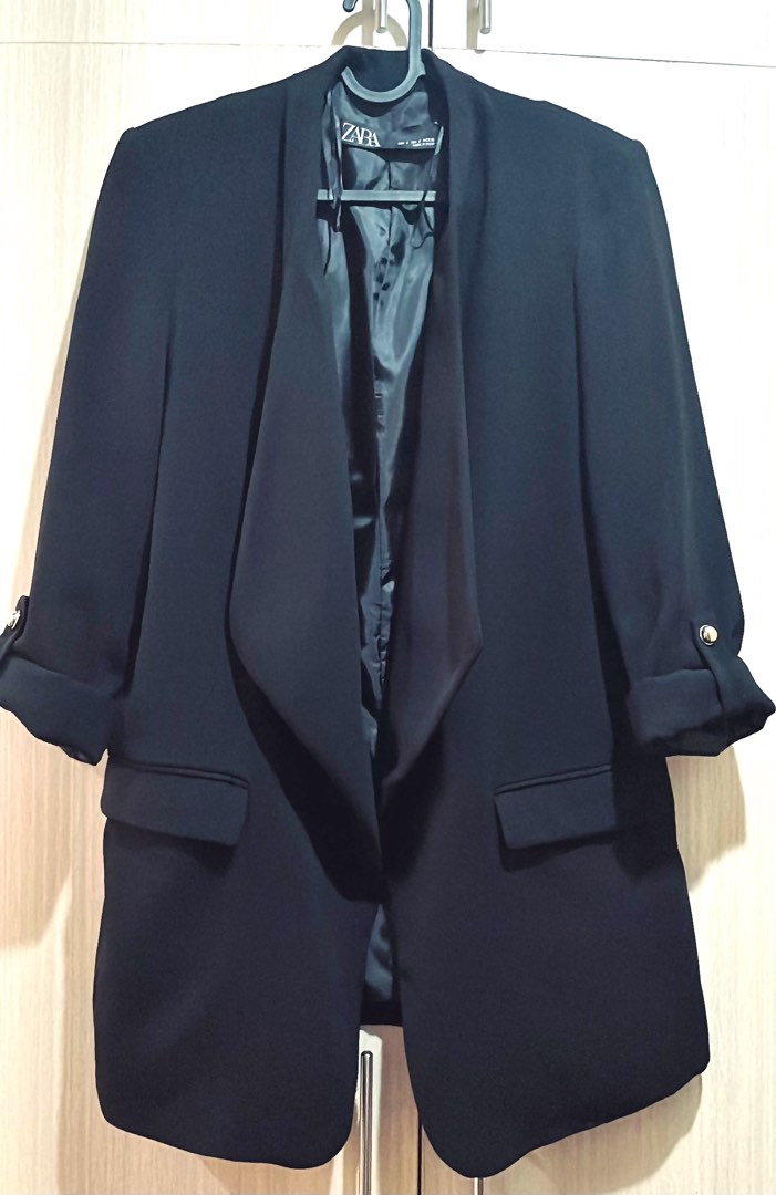 Zara Draped open (Rolled up) Blazer, Women's Fashion, Coats, Jackets ...