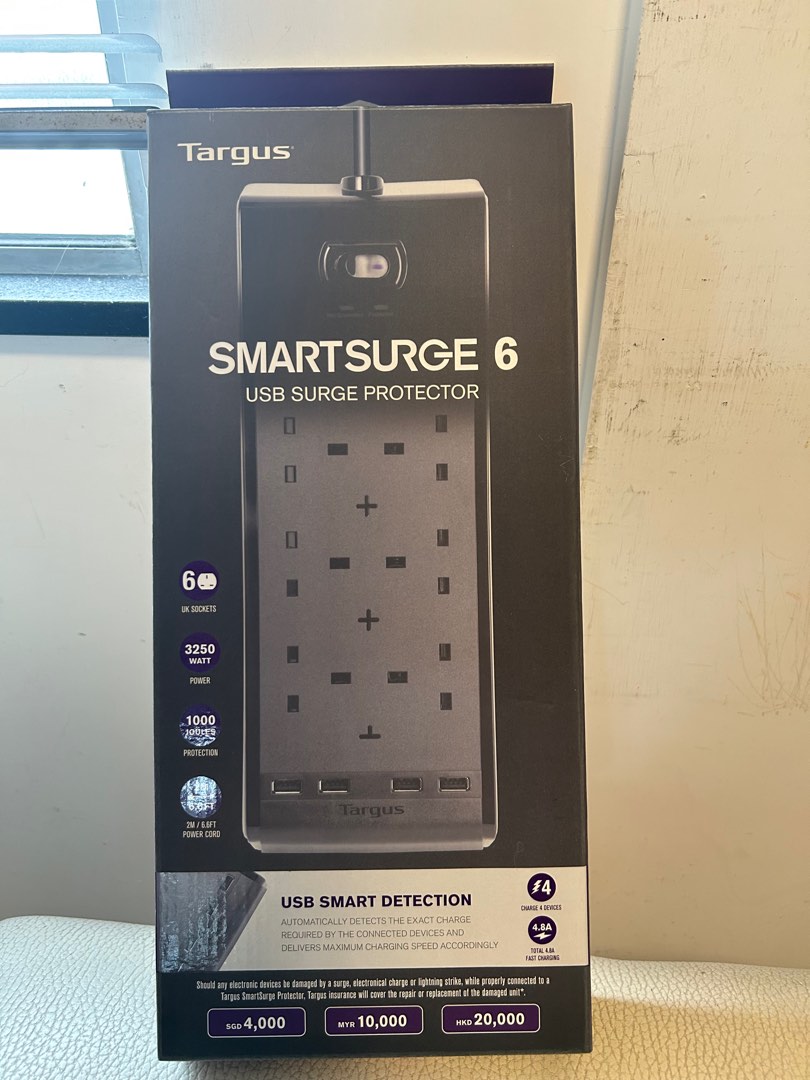 全新未開過 Targus SmartSurge 6 - USB Surge Protector, 家庭電器, 轉插器及插頭 - Carousell