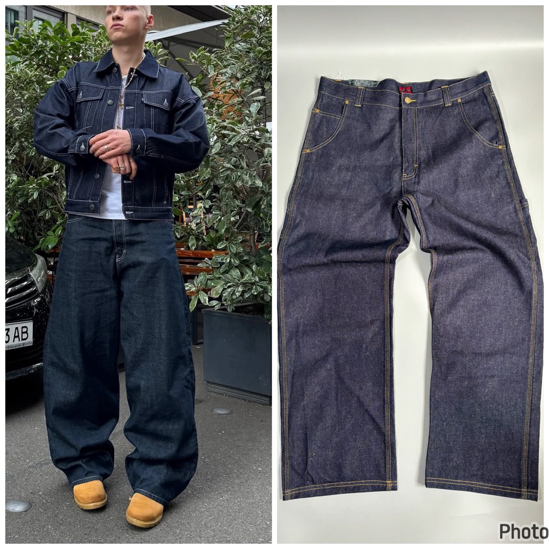 CARPENTER BAGGY RAW DENIM JEANS, Men's Fashion, Bottoms, Jeans on Carousell