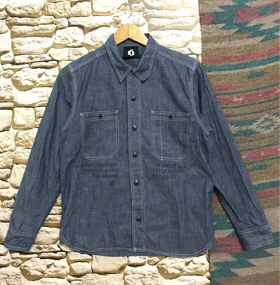 Chambray ROKKAN original Oreation Japan, Men's Fashion, Tops & Sets ...