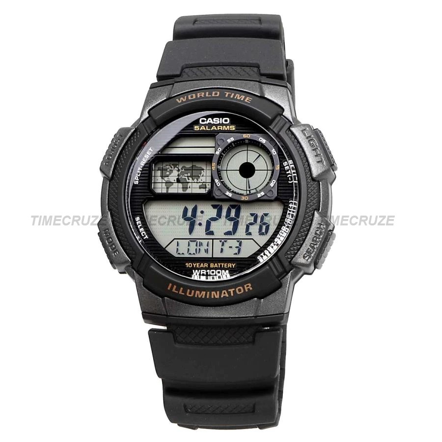 [Chrono Hustle] Casio AE-1000 World Time Illuminator Black Digital Sports Men Watch AE-1000W ...