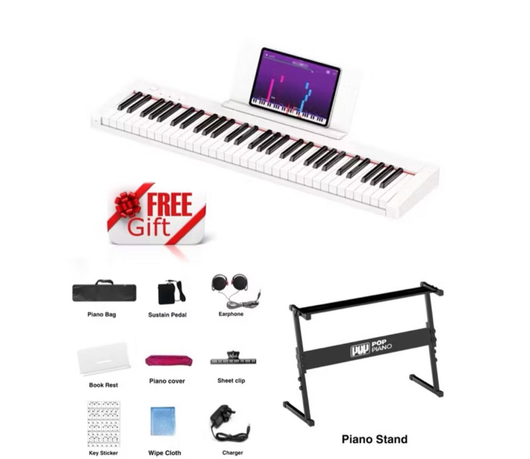 FULL SET 61 Keys Rechargeable Electronic Smart Piano Keyboard, Hobbies ...