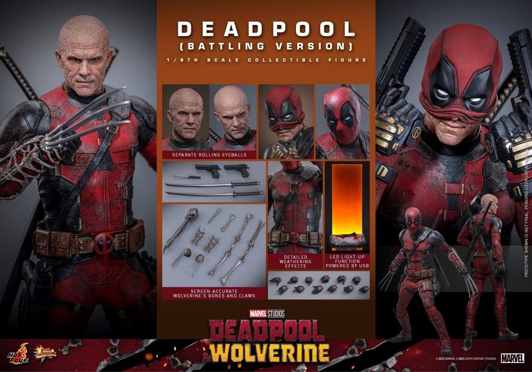 hottoys現貨 MMS782 Deadpool & Wolverine - 1/6 Deadpool ( Battling Version ) 死侍 戰損版 死侍與狼人, 興趣及遊戲 ...