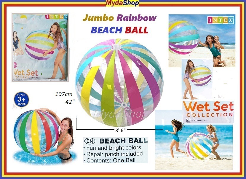 INTEX Inflatable BIG 42” Jumbo Rainbow Pool Beach Ball. Bola Pantai ...