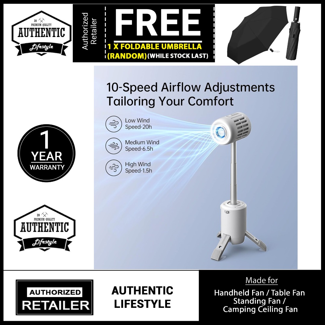JisuLife Outdoor Fan Ultra 1 - 10 Adjustable Speeds 13,500mAh Battery ...