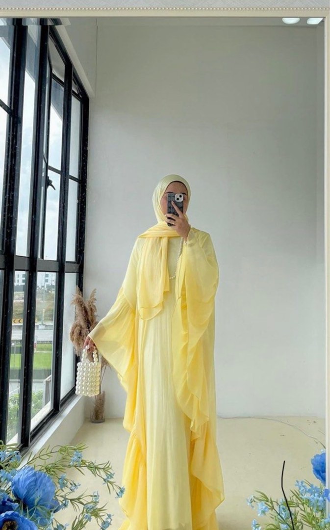 Kalima in soft yellow, Women's Fashion, Muslimah Fashion, Kaftans ...