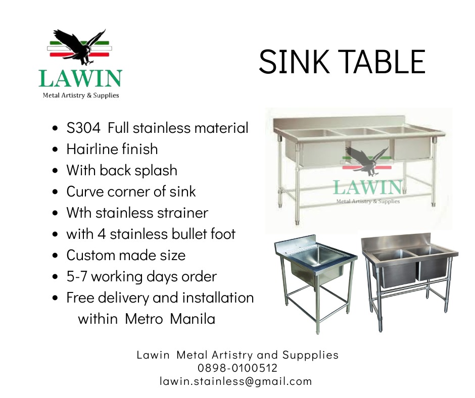 STAINLESS SINK PREP TABLE KITCHEN SINK, Furniture & Home Living ...