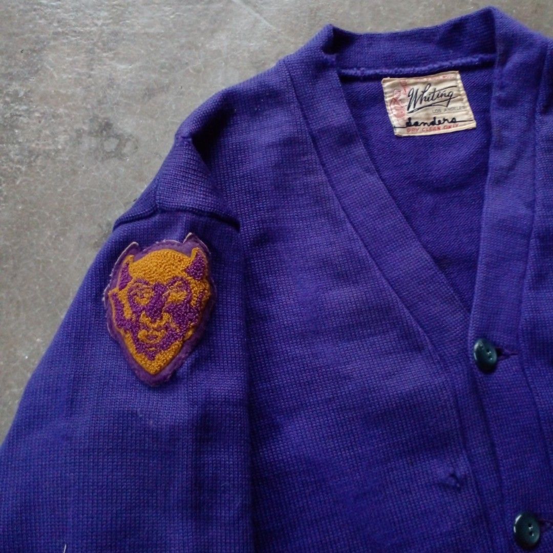 TRUE VINTAGE 1950s DEVIL CHENILLE PATCH WHITING LETTERMAN CARDIGAN ...