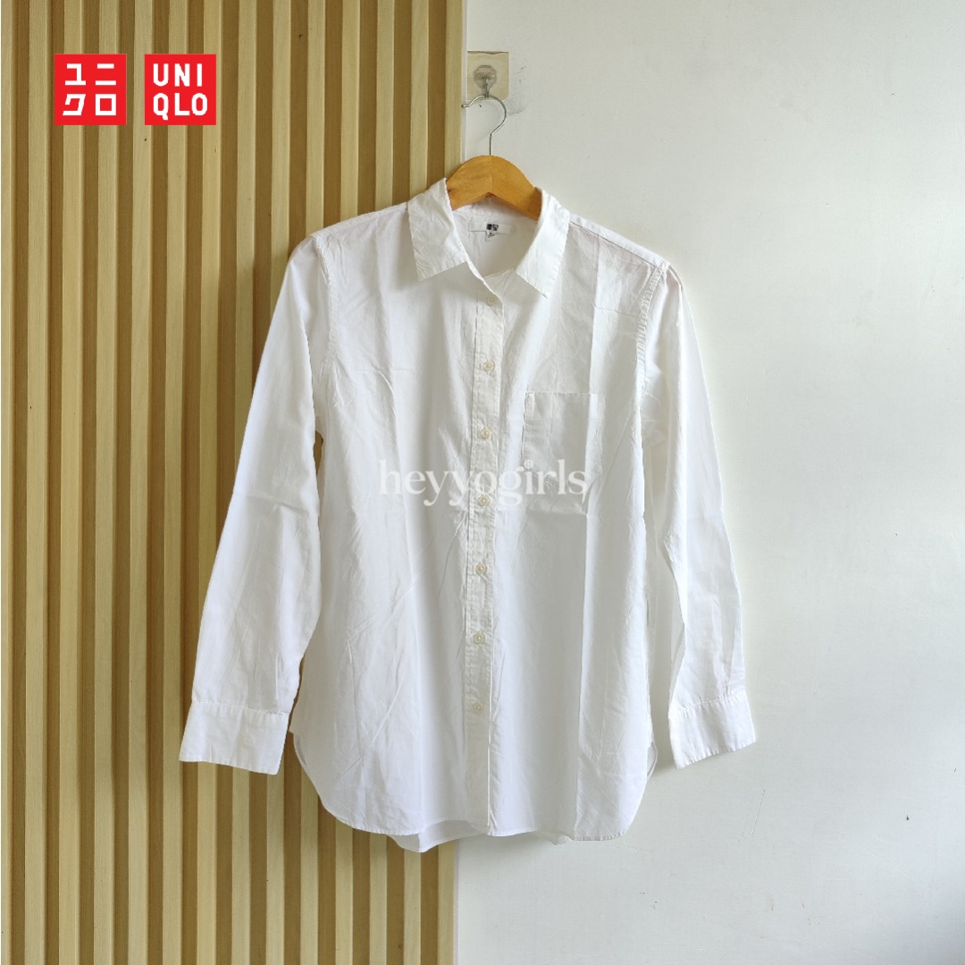 UNIQLO-Kemeja Putih Polos Lengan Panjang [GK-355], Fesyen Wanita ...
