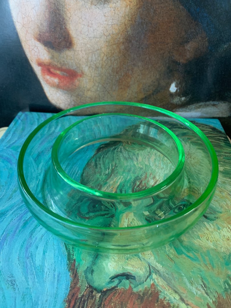 Vintage Bagley Glass posy ring bowl. green glass. 1930s Art Deco ...