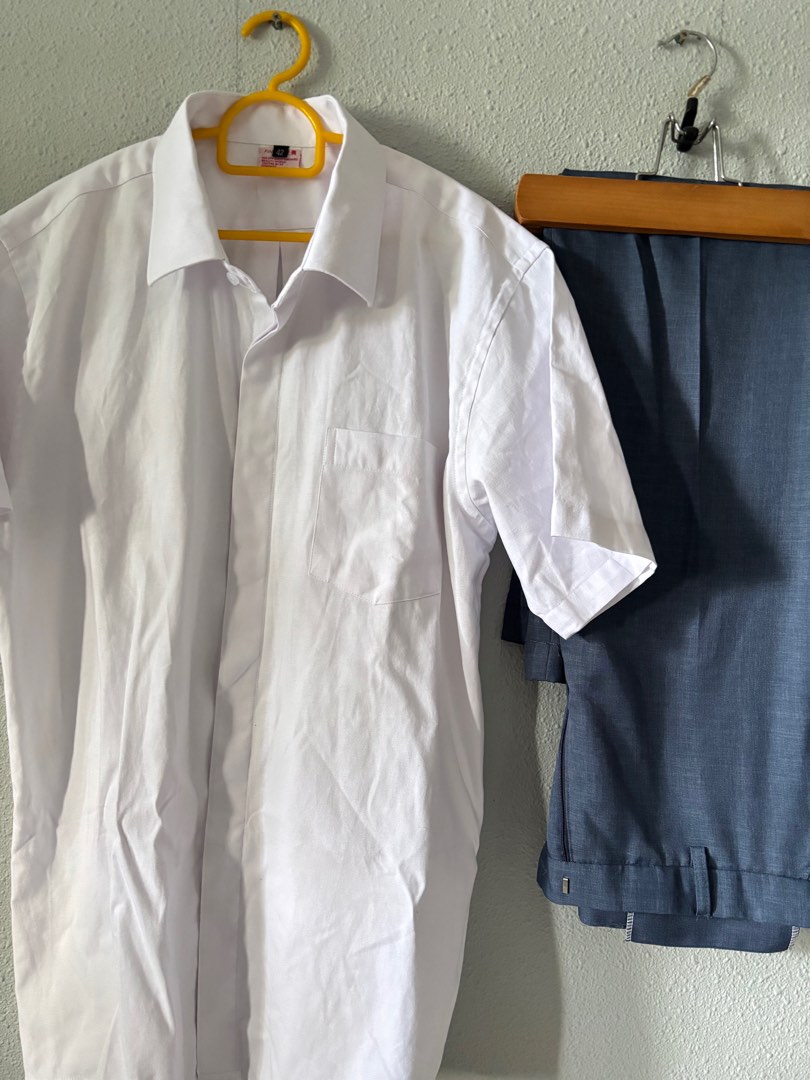 YIJC Uniform White Shirt and Grey pants, Men's Fashion, Tops & Sets ...