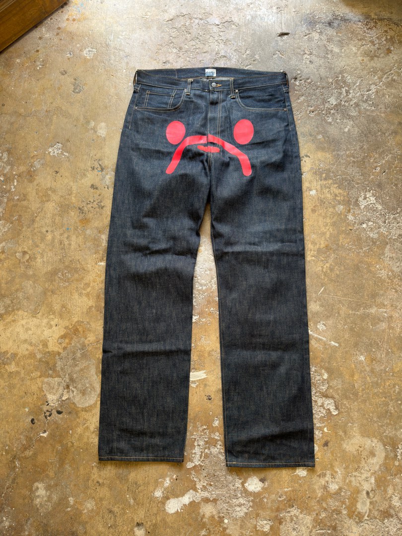 Bape sad face pants, Men's Fashion, Bottoms, Jeans on Carousell