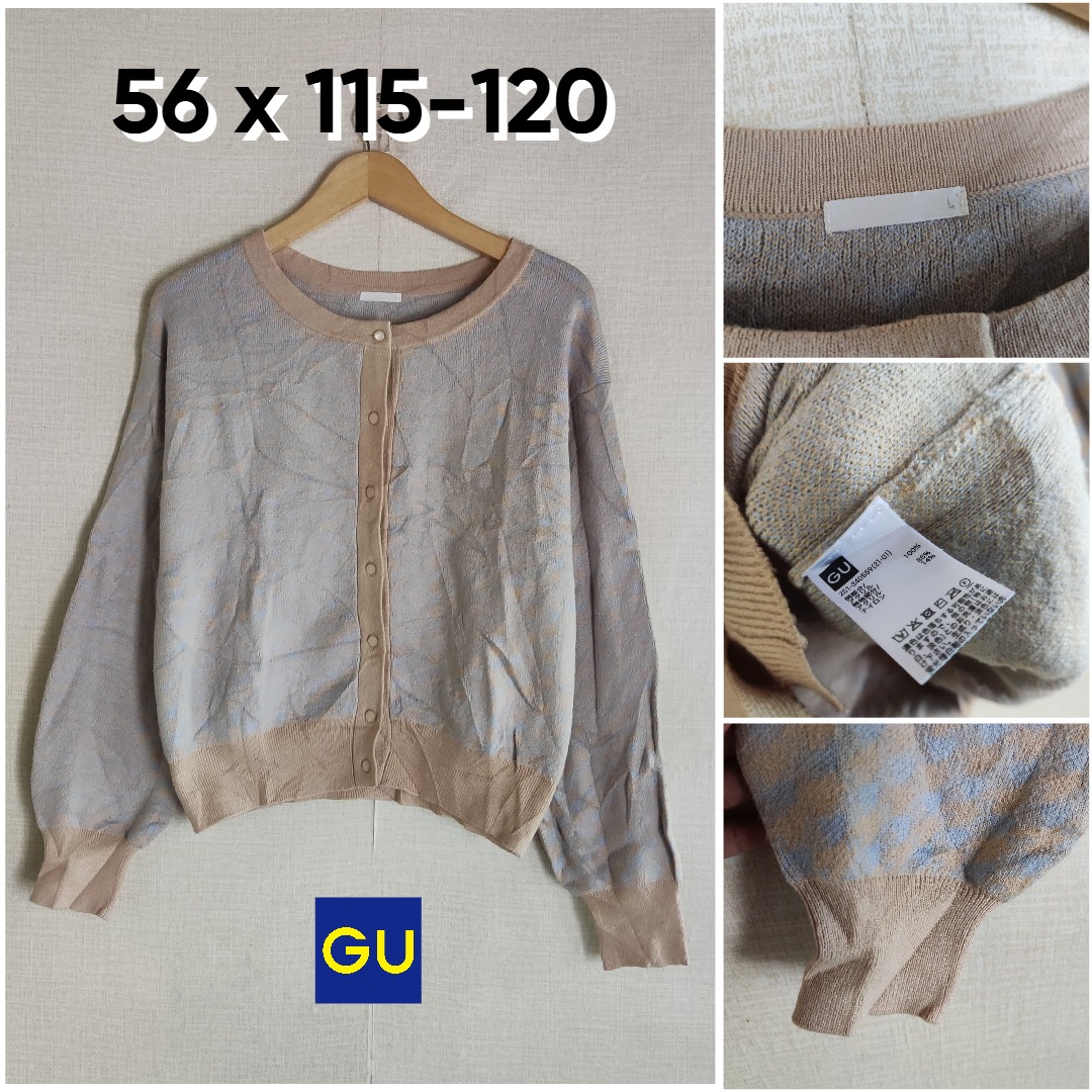 Cardigan GU by UNI Motif HS Coklat Biru O Neck Size L Wanita Atasan ...