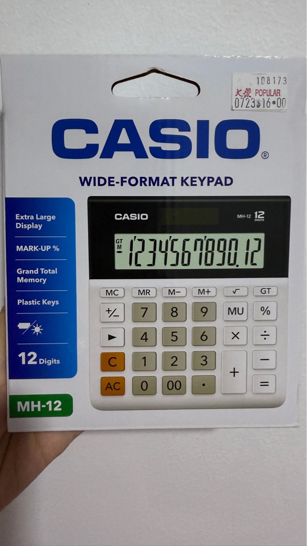 Casio - Wide-Format Keypad Calculator (White, MH-12), Computers & Tech ...