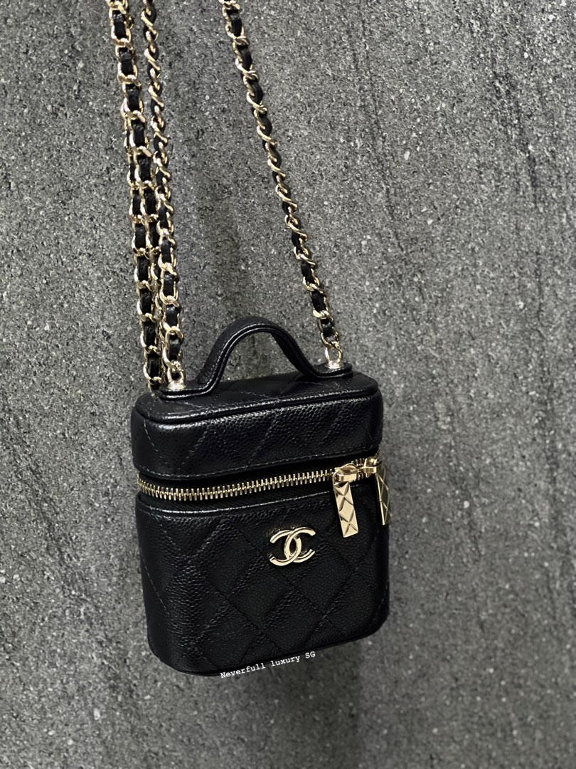Chanel Vanity Clutch w Chain Zip Around 22C Black Caviar GHW, Luxury ...