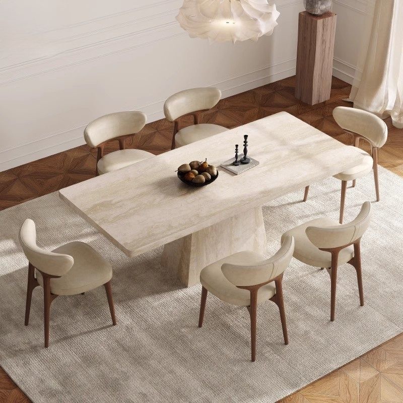 DAMEER Modern Travertine Dining Table, Furniture & Home Living ...