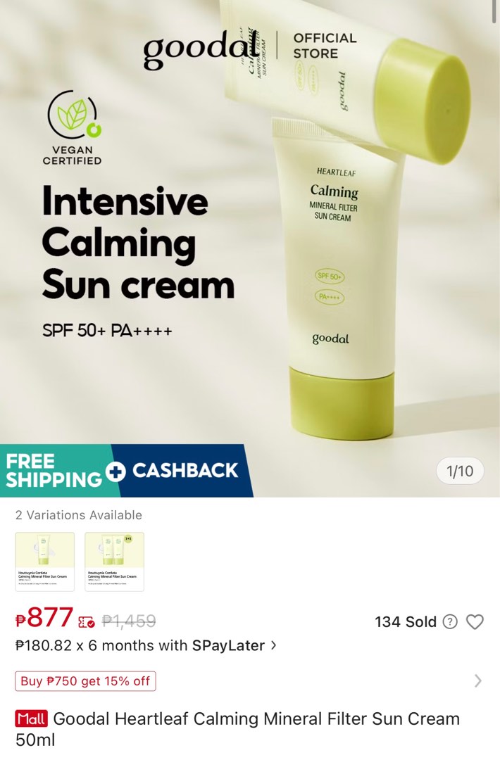 Goodal Heartleaf Calming Mineral Filter Sun Cream SPF 50+ PA ...