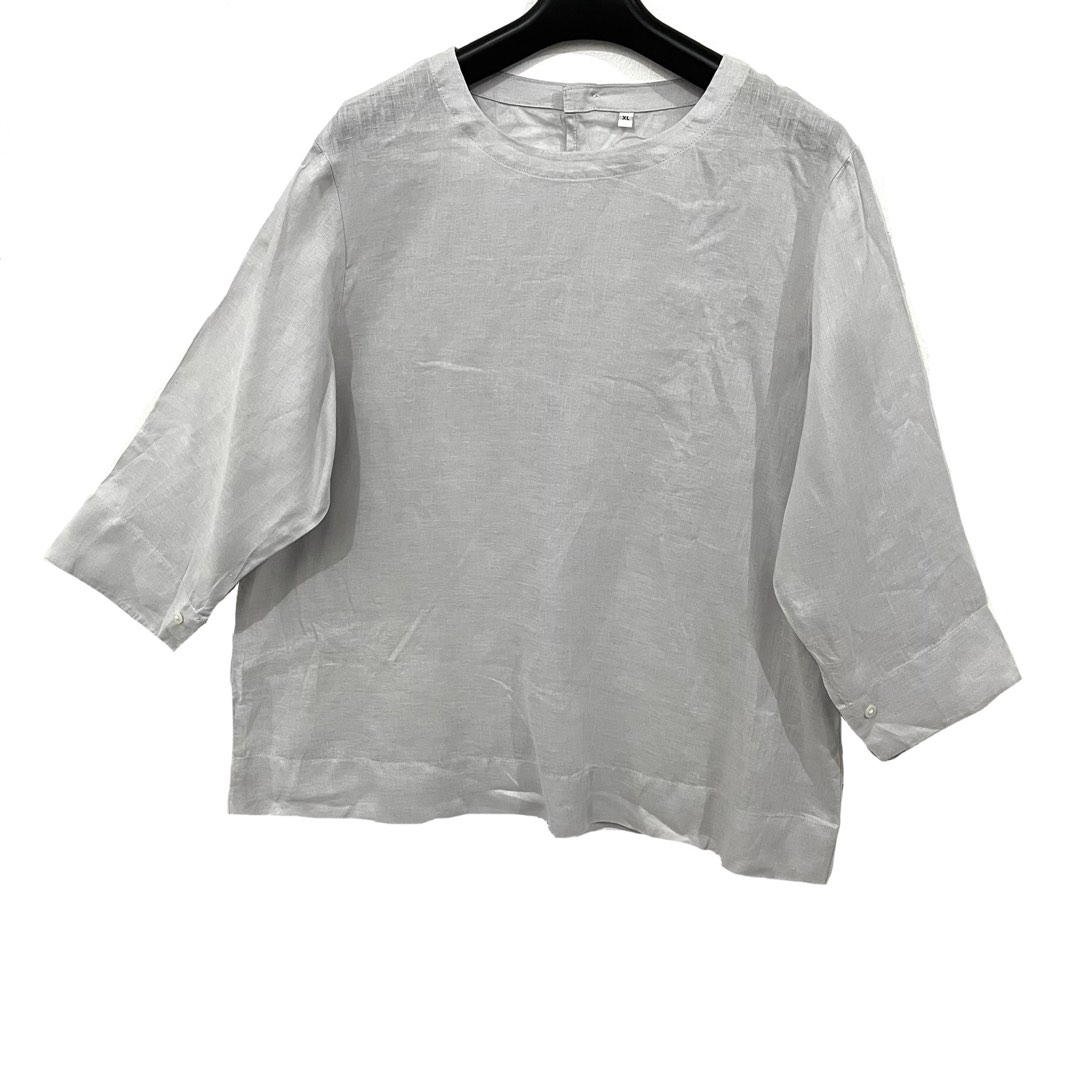 Muji 100% Linen Light Ash Gray Artisans Tops, Women's Fashion, Tops, Shirts on Carousell