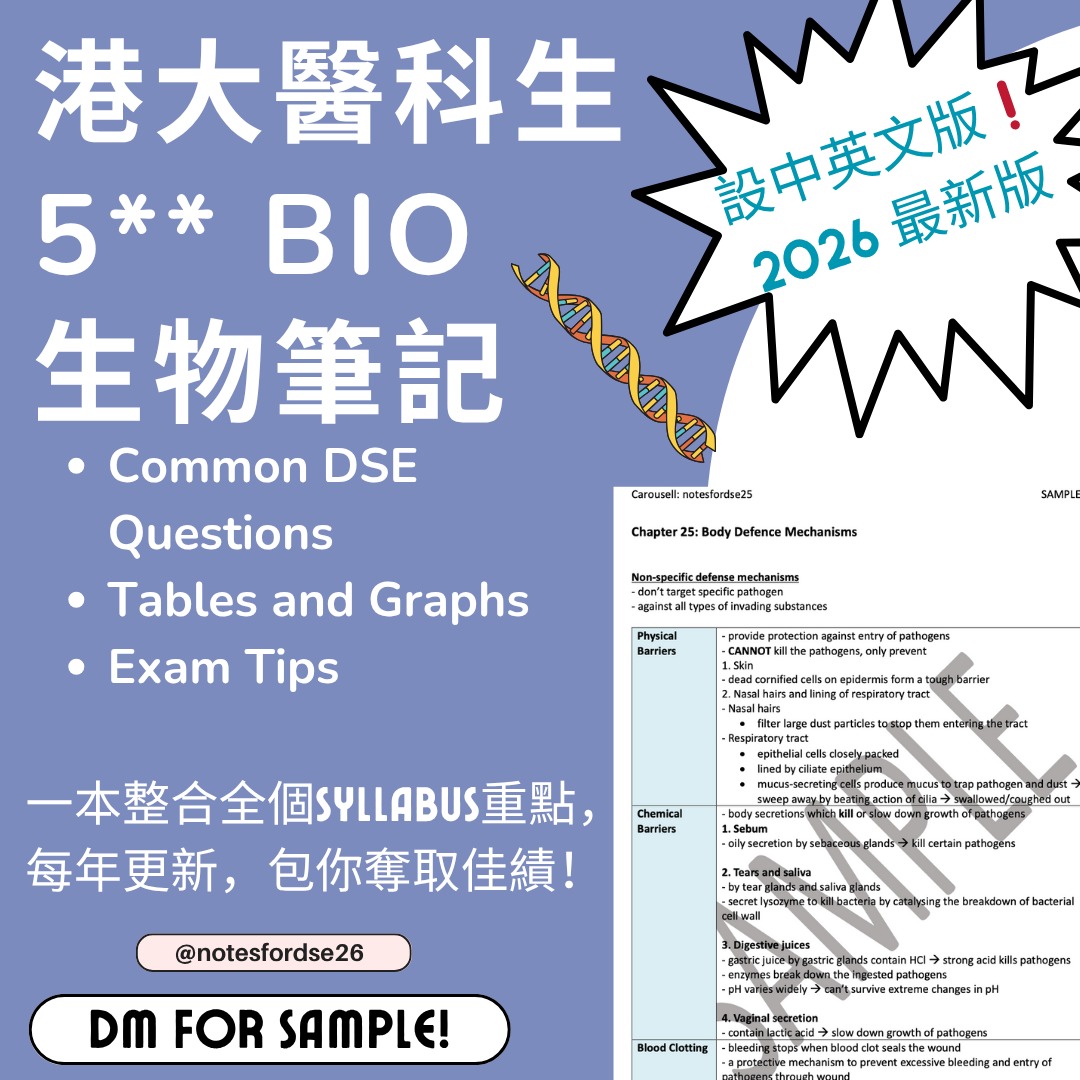 【有中英文版】🌟 DSE BIO 奪星全攻略！MBBS 醫科生自製 DSE BIO 生物 5 Core + Elective (E1 & E4 ...