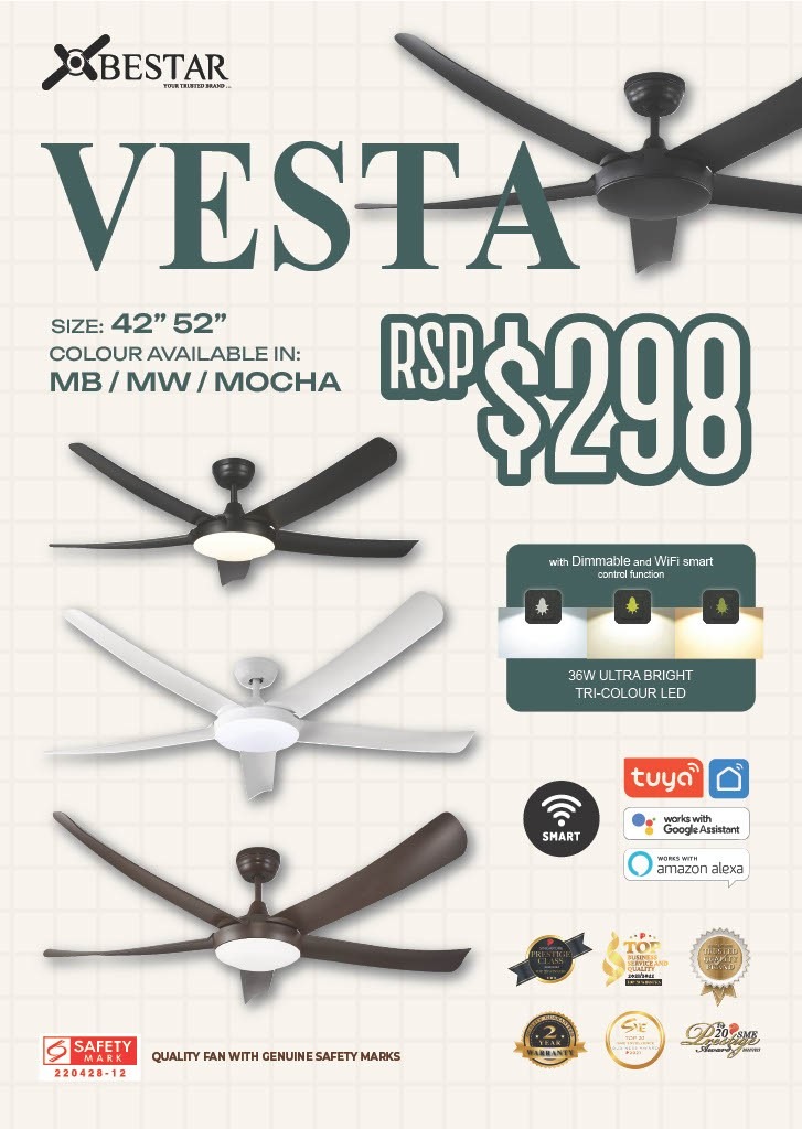 Bestar Vesta 5Blades Ceiling Fan (Clear Stock), Furniture & Home Living, Lighting & Fans, Fans ...