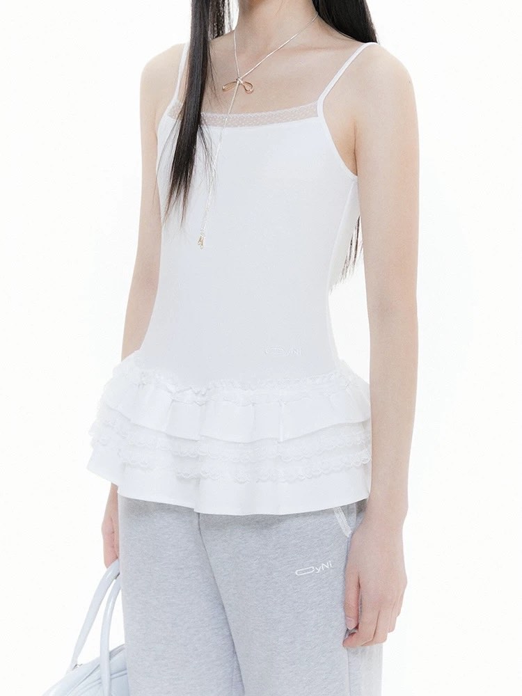 CyNi Cottagecore Tiered Ruffle Cami, Women's Fashion, Tops, Sleeveless ...