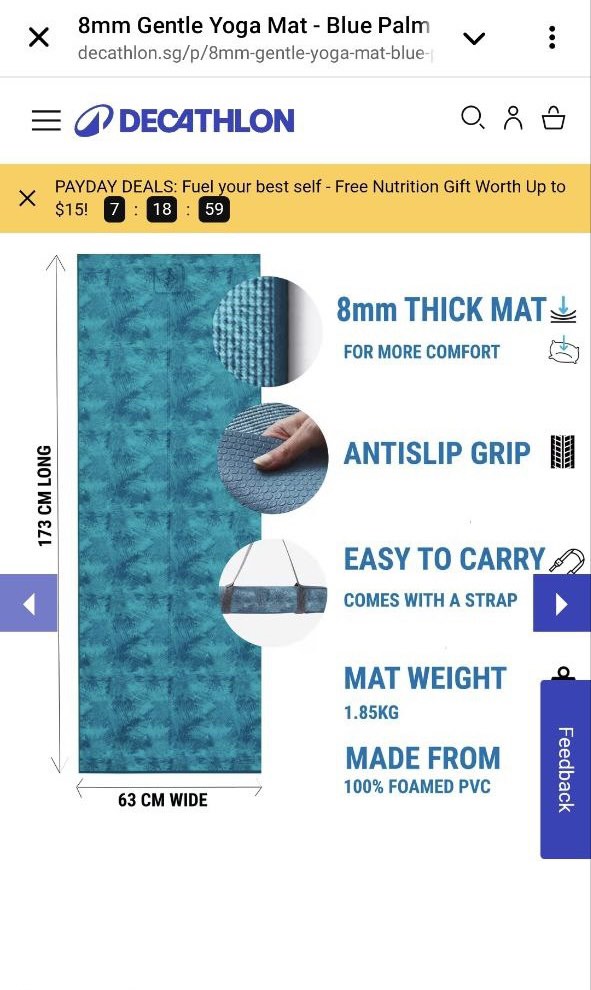Decathlon Blue Palm Yoga Mat (8mm Thick), Sports Equipment, Exercise ...