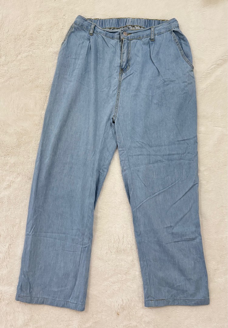 Denim wideleg jeans with garter, Women's Fashion, Bottoms, Other ...