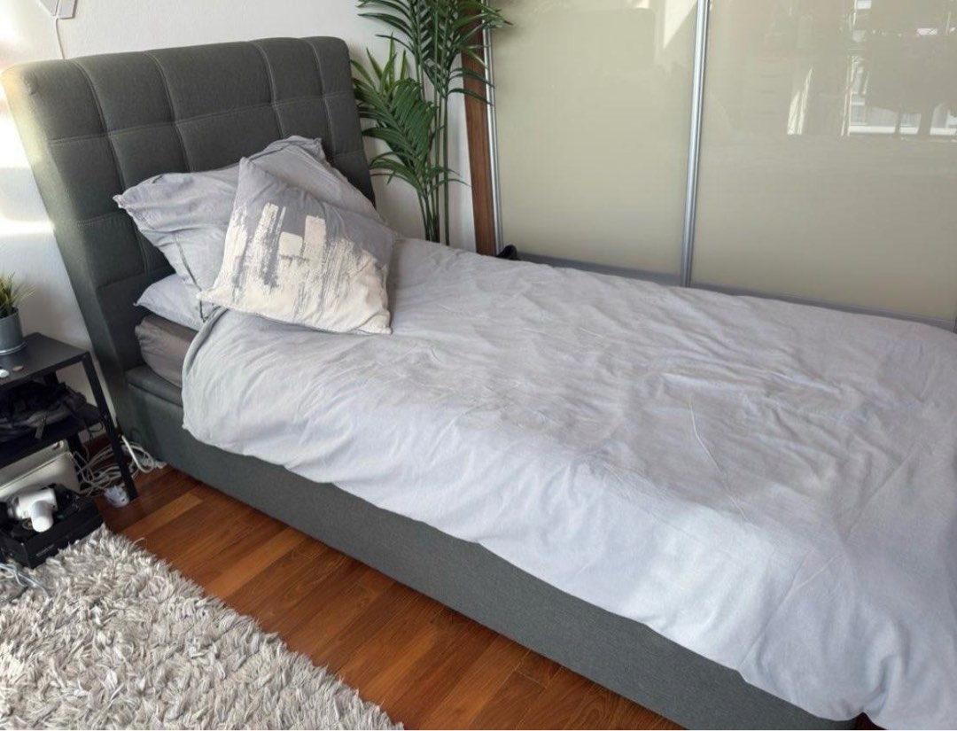 Grey Super Single Storage Bed Frame Hydraulic, Furniture & Home Living ...