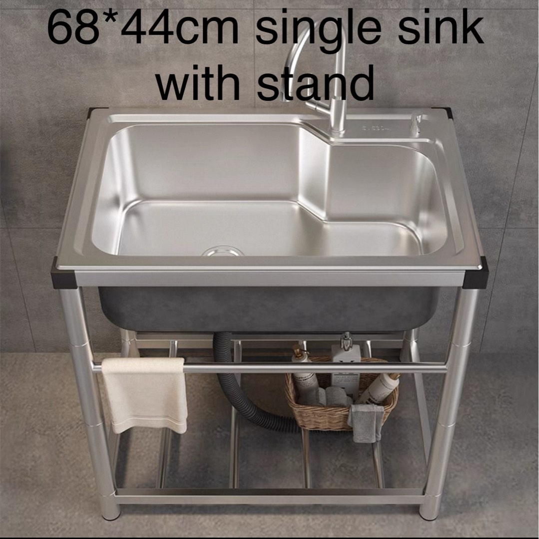 SUS304 sink with stand single sink with stand and tap 68*44cm sink set ...