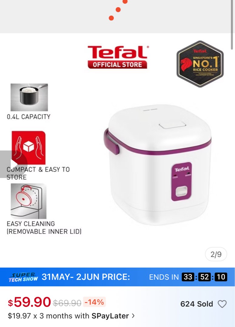 Tefal Mini Mechanical Rice Cooker 0.4L. Easy cleaning. Includes box ...