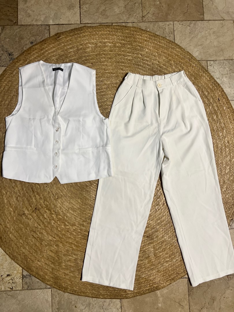 White Vest and Trouser Coords, Women's Fashion, Dresses & Sets, Sets or ...